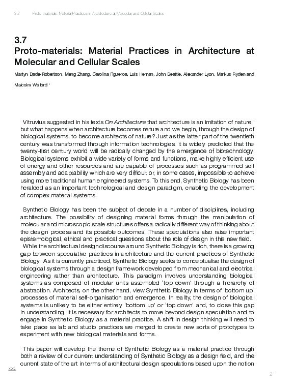 (PDF) Proto-materials: Material practices in architecture at molecular ...