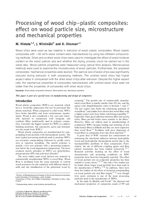 (PDF) Processing of wood chip–plastic composites: effect on wood ...