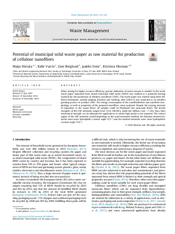 (PDF) Potential of municipal solid waste paper as raw material for ...