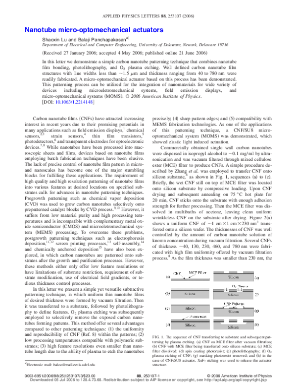 (PDF) Nanotube micro-optomechanical actuators
