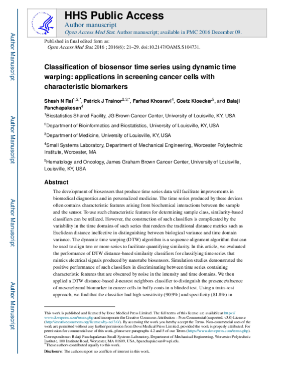 (PDF) Classification of biosensor time series using dynamic time ...