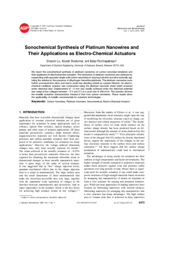 (PDF) Sonochemical Synthesis of Platinum Nanowires and Their Applications as Electro-Chemical ...