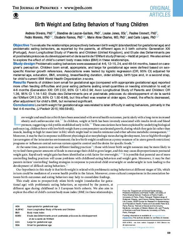 (PDF) Birth weight and eating behaviors of young children