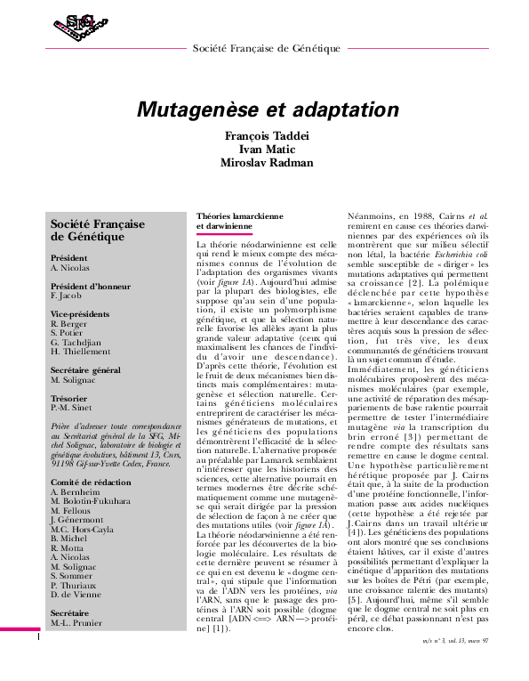 (PDF) Mutagenèse et adaptation