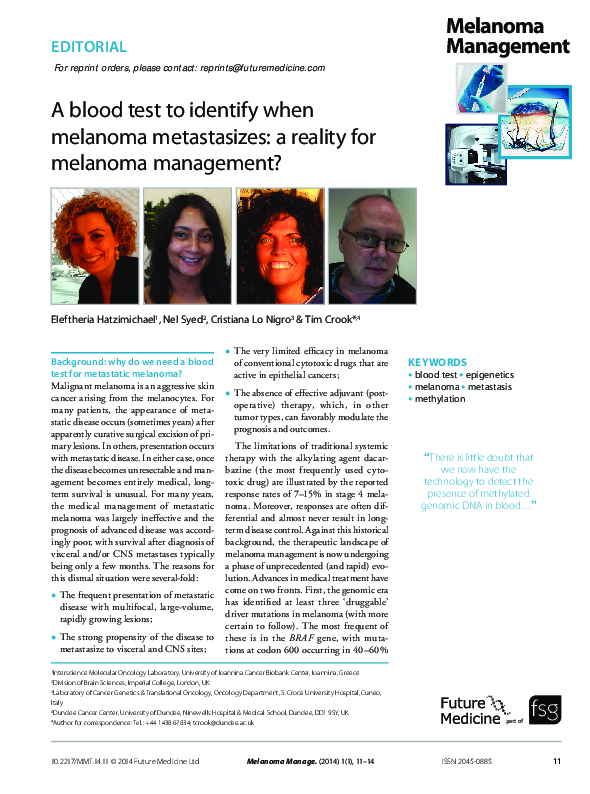 (PDF) A blood test to identify when melanoma metastasizes: a reality ...
