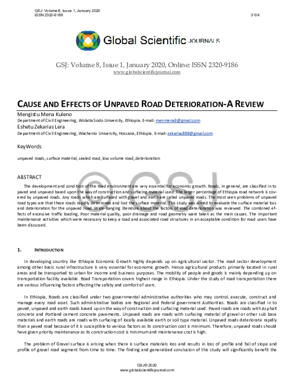 (PDF) Cause and Effects of Unpaved Road Deterioration-A Review