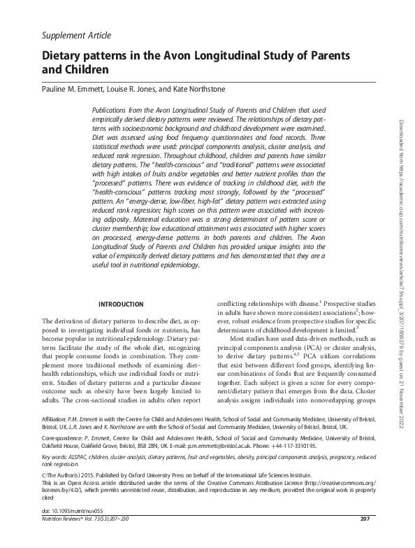(PDF) Dietary patterns in the Avon Longitudinal Study of Parents and ...