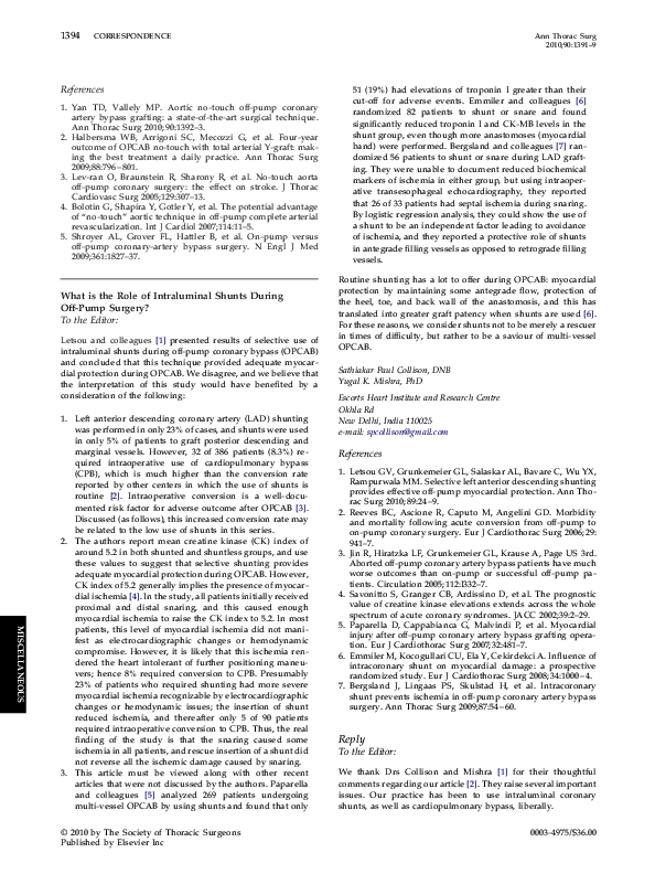 (PDF) What is the Role of Intraluminal Shunts During Off-Pump Surgery?