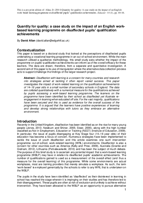 (PDF) Quantity for quality: a case study on the impact of an English ...