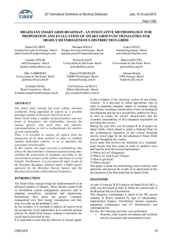 (PDF) Brazilian smart grid roadmap - An innovative methodology for proposition and evaluation of ...