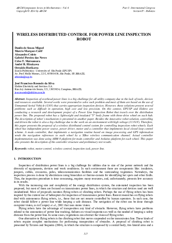 (PDF) Wireless Distributed Control for Power Line Inspection Robot