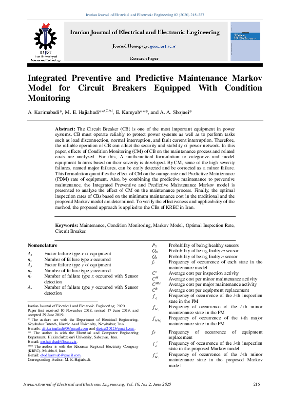 (PDF) Integrated Preventive and Predictive Maintenance Markov Model for Circuit Breakers ...
