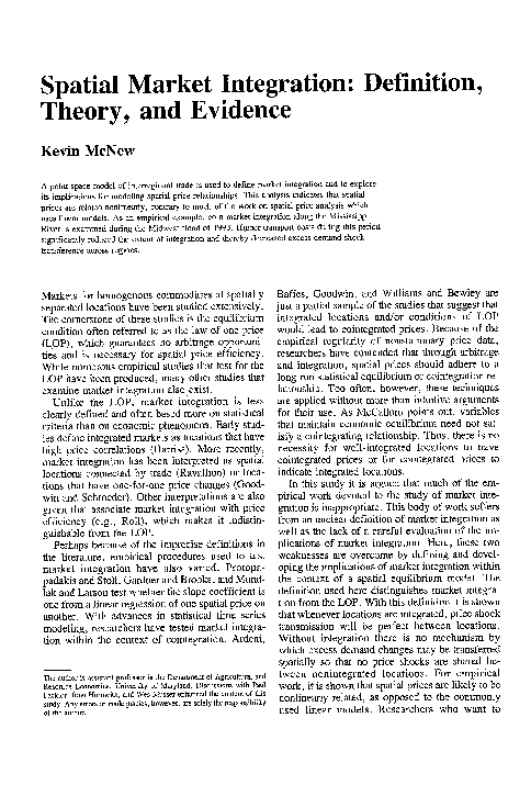 (PDF) Spatial Market Integration: Definition, Theory, and Evidence