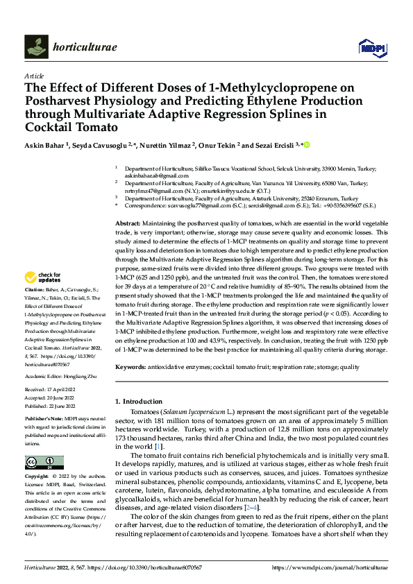 (PDF) The Effect of Different Doses of 1-Methylcyclopropene on Postharvest Physiology and ...