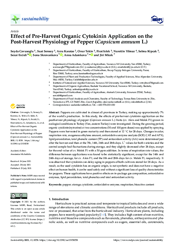 (PDF) Effect of Pre-Harvest Organic Cytokinin Application on the Post-Harvest Physiology of ...