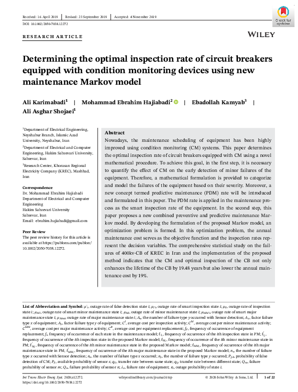 Pdf Determining The Optimal Inspection Rate Of Circuit Breakers Equipped With Condition