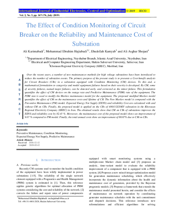 (PDF) The Effect of Condition Monitoring of Circuit Breaker on the Reliability and Maintenance ...