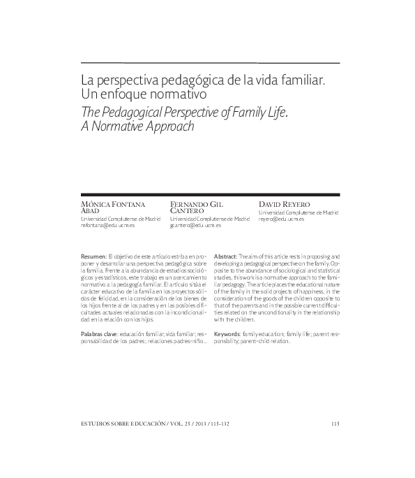 (PDF) The Pedagogical Perspective of Family Life. A Normative Approach