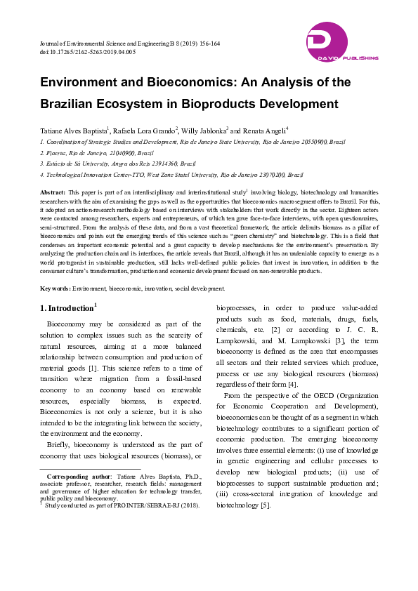(PDF) Environment and Bioeconomics: An Analysis of the Brazilian Ecosystem in Bioproducts ...