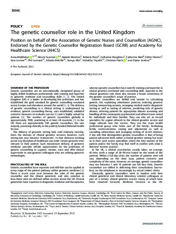 (PDF) The genetic counsellor role in the United Kingdom