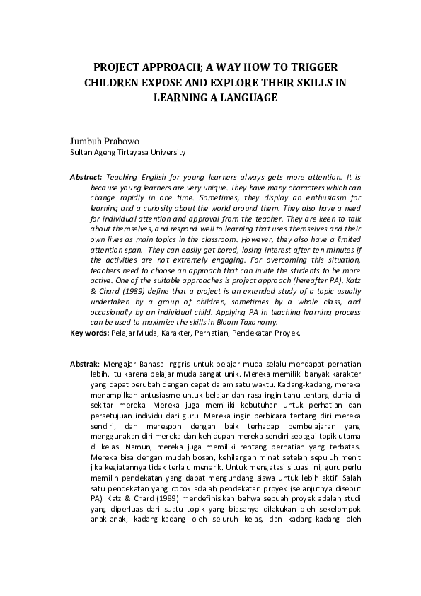 Project Approach; A Way How To Trigger Children Expose And Explore ...