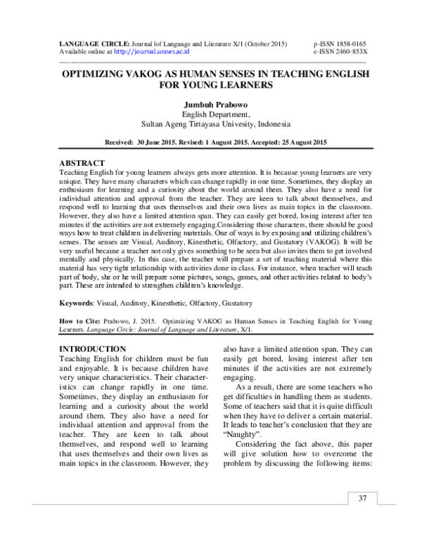 (PDF) Optimizing Vakog as Human Senses in Teaching English for Young ...