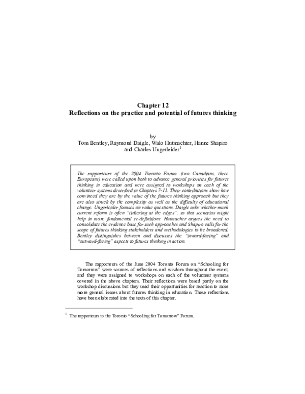 (PDF) Reflections on the Practice and Potential of Futures Thinking