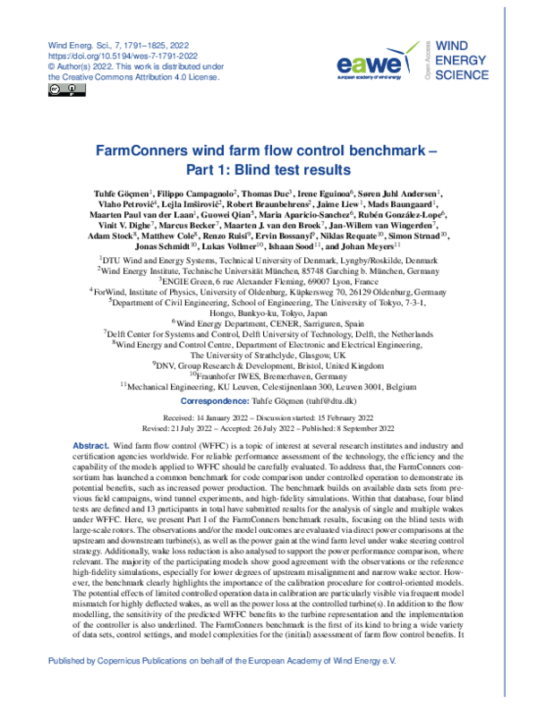 (PDF) FarmConners wind farm flow control benchmark – Part 1: Blind test ...