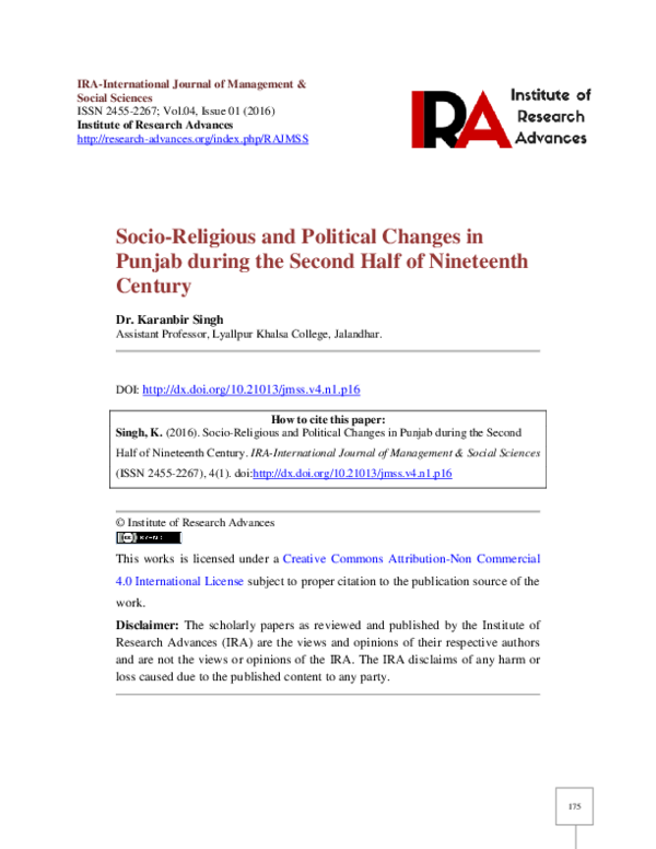 (PDF) Socio-Religious and Political Changes in Punjab during the Second ...