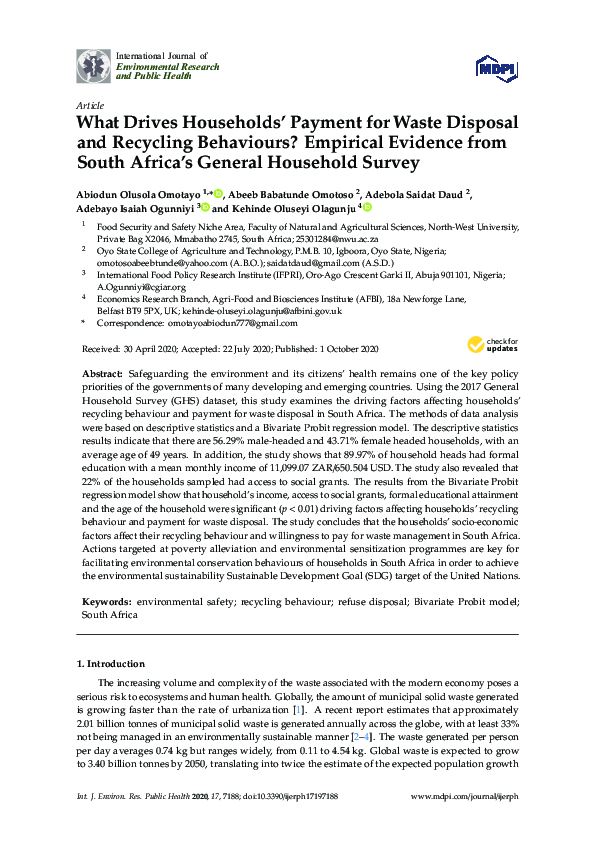 (PDF) What Drives Households’ Payment for Waste Disposal and Recycling ...