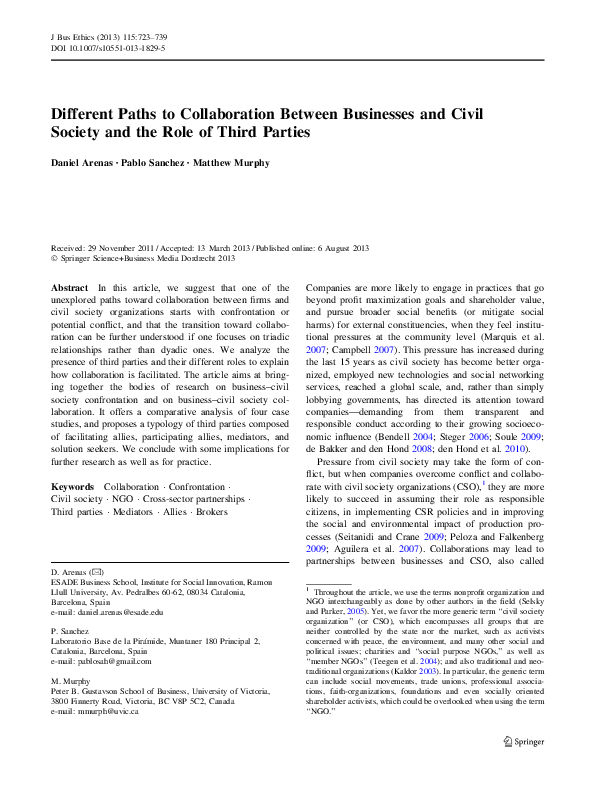 (PDF) Different Paths to Collaboration Between Businesses and Civil ...