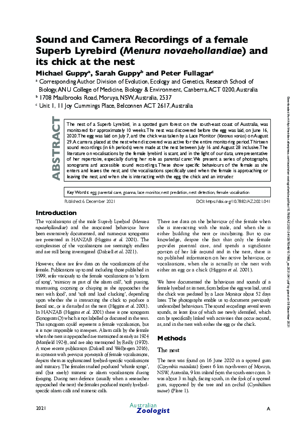 (PDF) Sound and Camera Recordings of a female Superb Lyrebird (Menura ...
