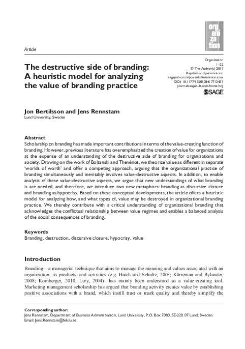 (PDF) The destructive side of branding: A heuristic model for analyzing ...