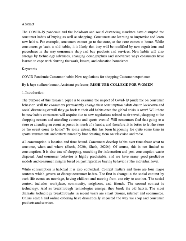 (DOC) Impact of consumer behaviour (1)