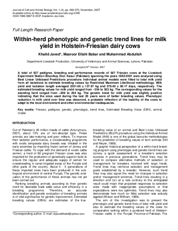 (PDF) Within-herd phenotypic and genetic trend lines for milk yield in Holstein-Friesian dairy cows