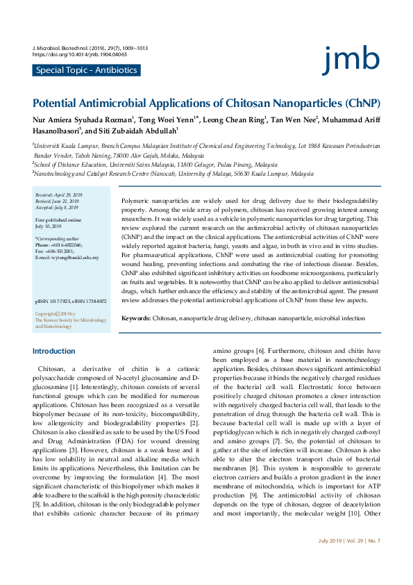 (PDF) Potential Antimicrobial Applications of Chitosan Nanoparticles (ChNP)