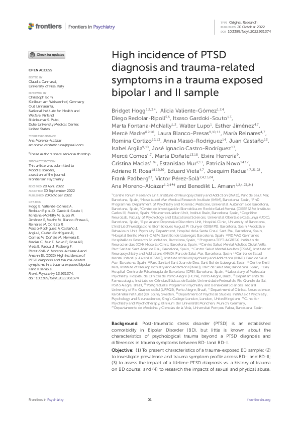 (PDF) High incidence of PTSD diagnosis and trauma-related symptoms in a ...