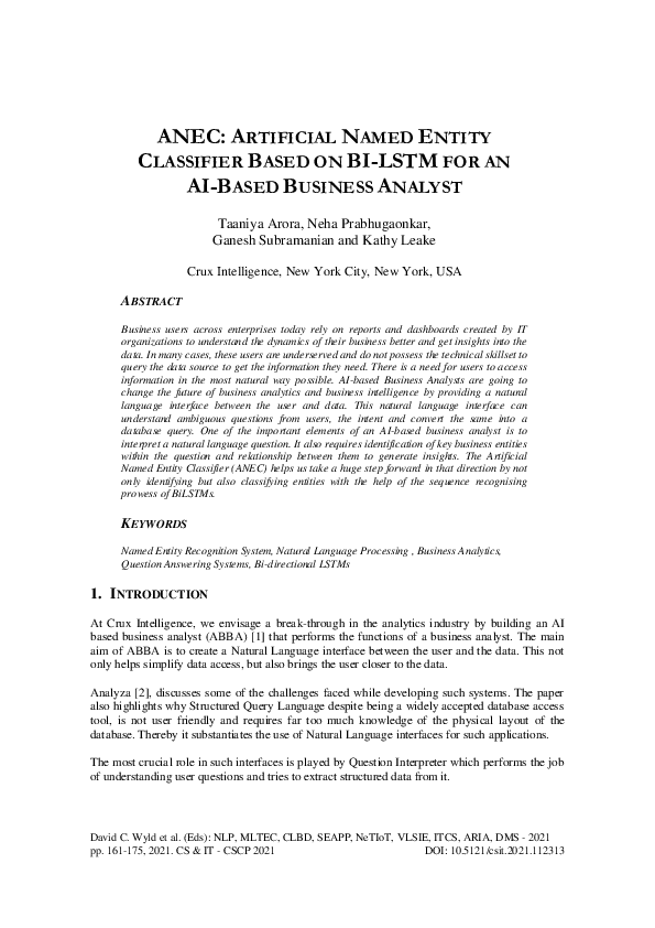 Pdf Anec Artificial Named Entity Classifier Based On Bi Lstm For An Ai Based Business Analyst