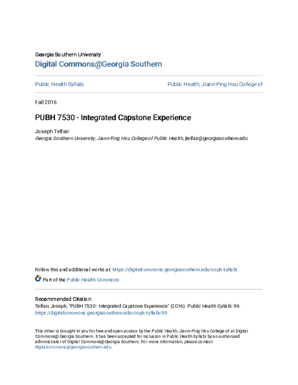 (PDF) PUBH 7530 - Integrated Capstone Experience | Joseph Telfair ...