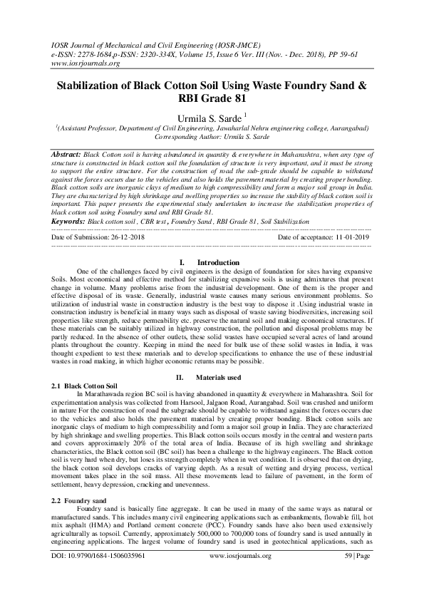 (PDF) Stabilizing Black Cotton Soil with Waste Sand