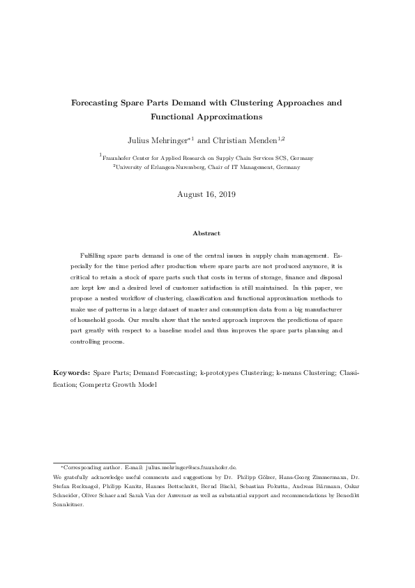 Pdf Forecasting Spare Parts Demand With Clustering Approaches And Functional Approximations