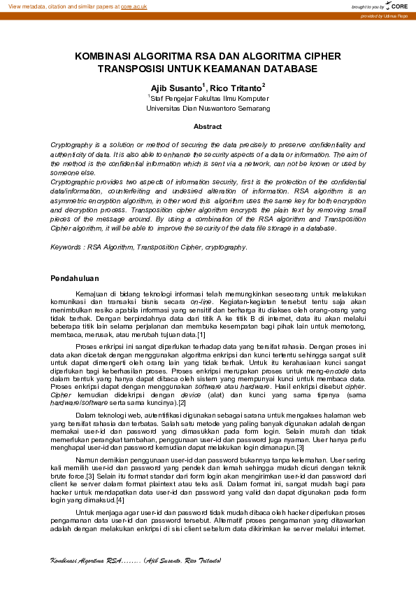 Pdf Kombinasi Algoritma Rsa Dan Algoritma Cipher Transposisi Untuk