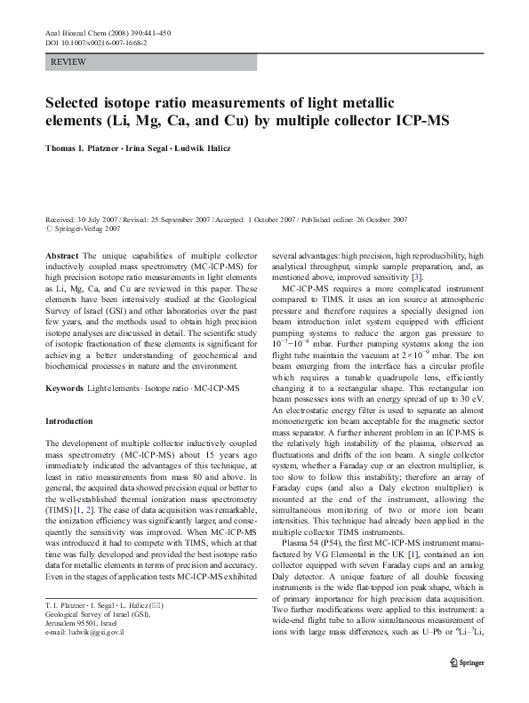 (PDF) Selected isotope ratio measurements of light metallic elements ...