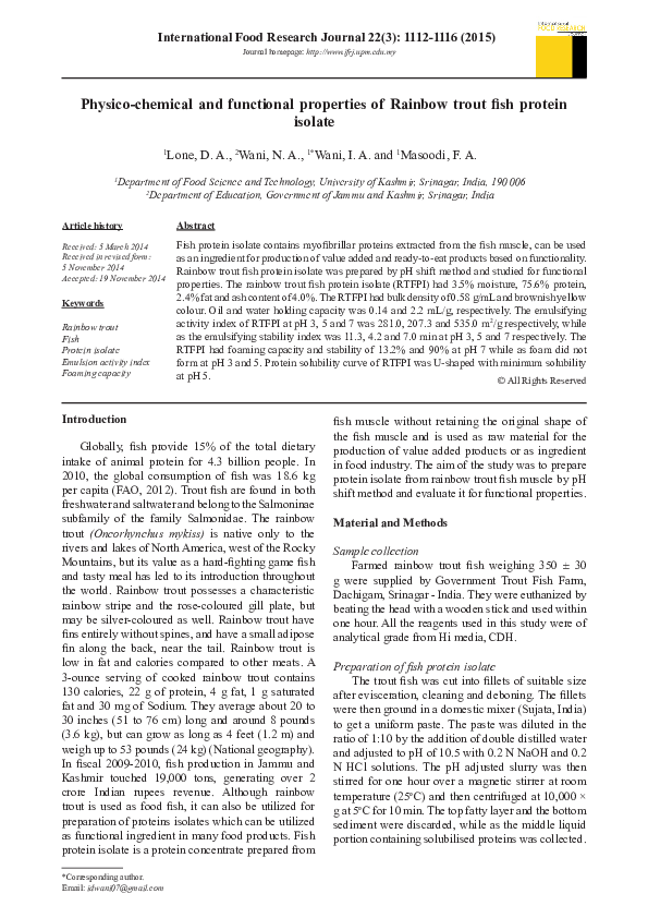 (PDF) Physico-chemical and functional properties of rainbow trout fish ...