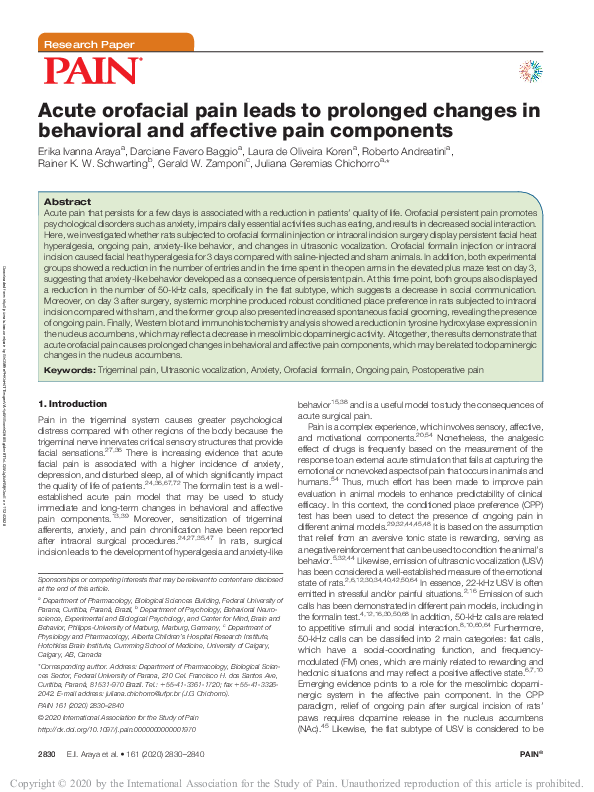(PDF) Acute orofacial pain leads to prolonged changes in behavioral and ...