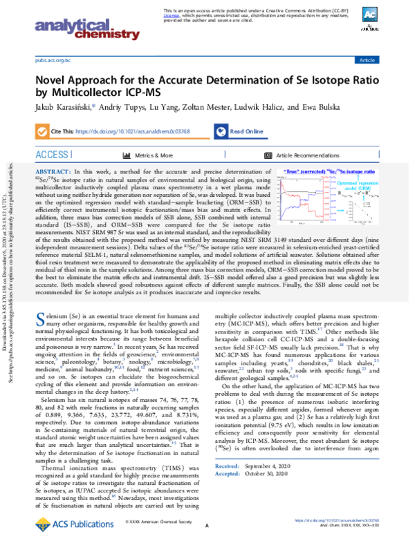 Pdf Novel Approach For The Accurate Determination Of Se Isotope Ratio By Multicollector Icp Ms
