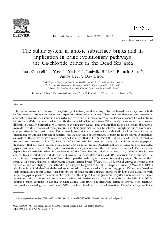 (PDF) The sulfur system in anoxic subsurface brines and its implication ...