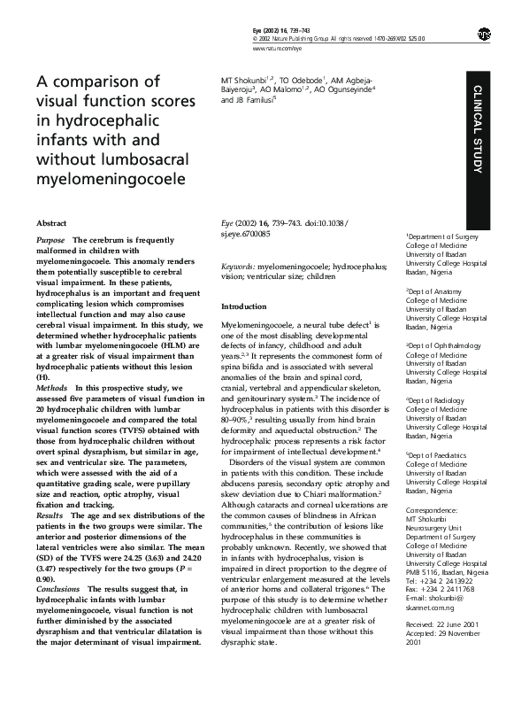 (PDF) A comparison of visual function scores in hydrocephalic infants ...