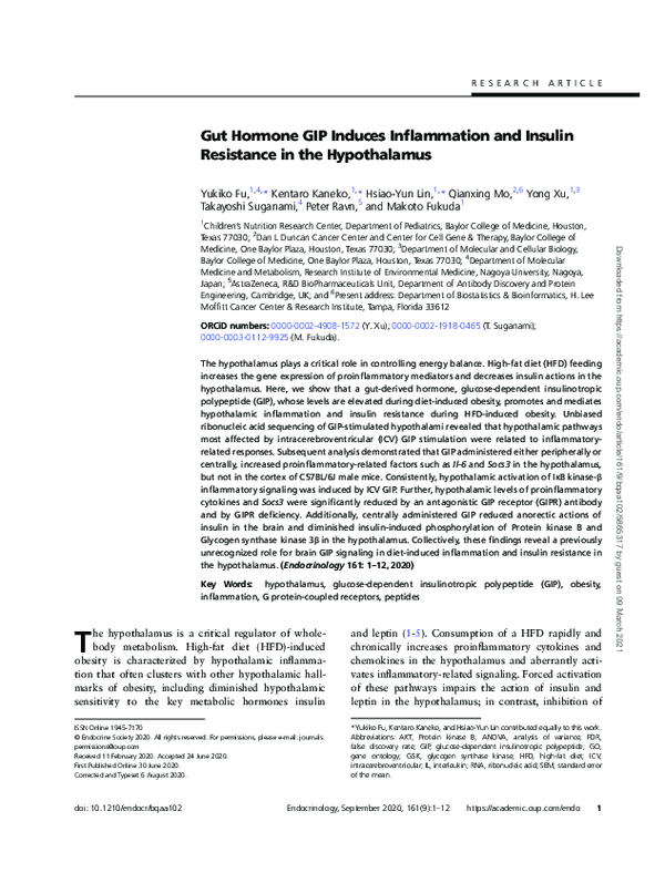 (PDF) Gut Hormone GIP Induces Inflammation and Insulin Resistance in ...
