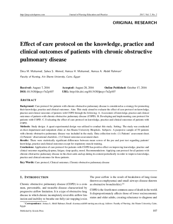 (PDF) Effect of care protocol on the knowledge, practice and clinical ...